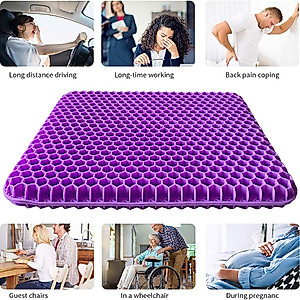 Gel Seat Cushion, Double Thick Gel Cushion for Long Sitting with Non-Slip Cover, Breathable Honeycomb Chair Pads Absorbs Pressure Points for Wheelchair Car Seat Home Office Chairs (16.5x14.5x1.6inch)