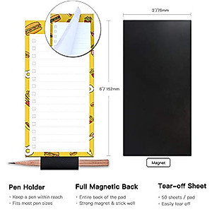 5 Pack Magnetic Notepads with Pen Holder for Fridge, Full Magnet Back Notepad, To Do List, Grocery Shopping, Fast Food Theme, 6 x 3 Inches, 50 Sheets, Memo Pad for Fridge, Locker, File Cabinet, etc