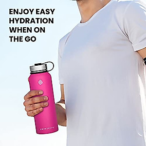 Swig Savvy Sports Water Bottle, Vacuum Insulated Stainless Steel, Double-Wall, Insulated Wide Mouth Leakproof Lid, for Hiking, Camping, Sports, and School - 32 Oz (Pink)