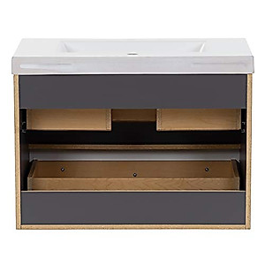 Spring Mill Cabinets Innes 30 Inch Floating Bathroom Vanity with White Single Sink Top, 2 Soft-Close Drawers, 30.5" W x 18.75" D x 22.25" H, Cement