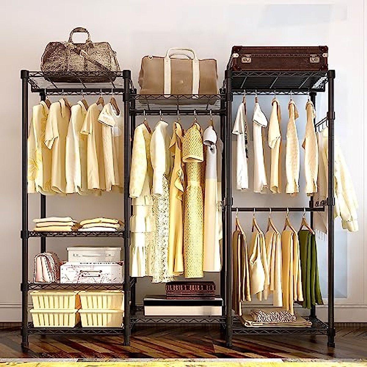 Karl home 4 Tiers Wire Garment Rack Heavy Duty Clothes Rack, Portable Closet Organizers Storage Clothing Wardrobe Freestanding Adjustable Shelves with 4 Rods Hooks, Metal Load 800LBS 68.5x15.7x70.8