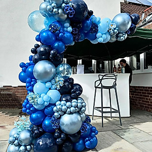 Blue Silver Balloons Set, 12 Inch Blue and Silver Balloons Dark Blue Party Balloons Metallic Blue Silver Latex Balloons Baby Blue Confetti Balloon for Birthday Graduations Baby Shower