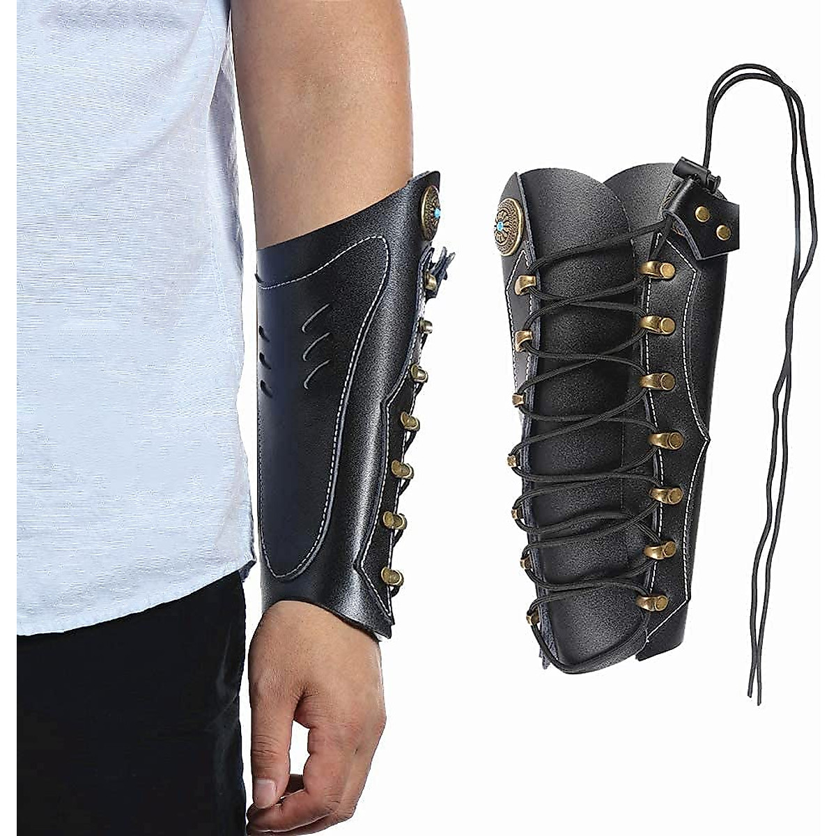 Huntingdoor Archery Arm Guards Leather Arm Guard Adjustable Forearm Guard Protective Gear Gauntlet Cuff Medieval Bracers for Hunting Shooting