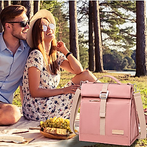 Roll Top Lunch Bag for Men & Women, Artelaris Small Portable Lunch Box Insulated Lunch Bag, School & Work Tote Lunch Bag, Boys & Girls Lunch Box Cooler with Side Pocket Lunchbag, Lunchbox, Park Picnic