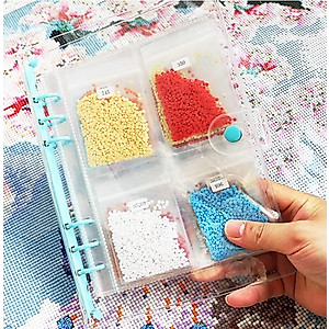 Diamond Painting Beads Storage Book – pigpigboss Diamond Painting Storage Book Binder with Pockets, Self-Sealing Bags Clear Loose Leaf Organizer DIY Diamond Painting Accessories Tools