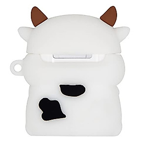 Mouzor Cute Airpods Case, Airpods 2 Case, Boba Tea Cow Funny 3D Cartoon Animal Case, Soft PVC Full Protection Shockproof Charging Case Cover with Carabiner for Airpods 1st Generation, 2nd Generation