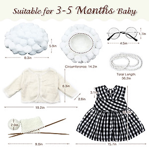 SPOKKI Newborn Photography Props 7 Pcs Old Lady Cosplay Newborn Girl Photoshoot Outfits, Cute Grandma Costume for Baby Girls Studio Shoots Photo Props
