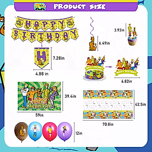 Scooby Dog Doo Birthday Party Supplies, Dog Party Decorations Including Birthday Banner, Backdrop, Hanging Swirls, Tablecloth, Balloons, Cake Toppers for Dog Party Supplies