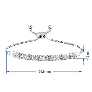 Jewelili Sterling Silver 1/2 Cttw Natural White Round Diamond Bolo Bracelet, 9.5"