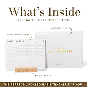 Habit Tracker Calendar with Wood Stand,Daily Goal and Accountability Journal with 12 Paper Sheets for a Year,Develop Better Habits, Goal Tracker, Period Tracker, Fitness, and Overall Well-being