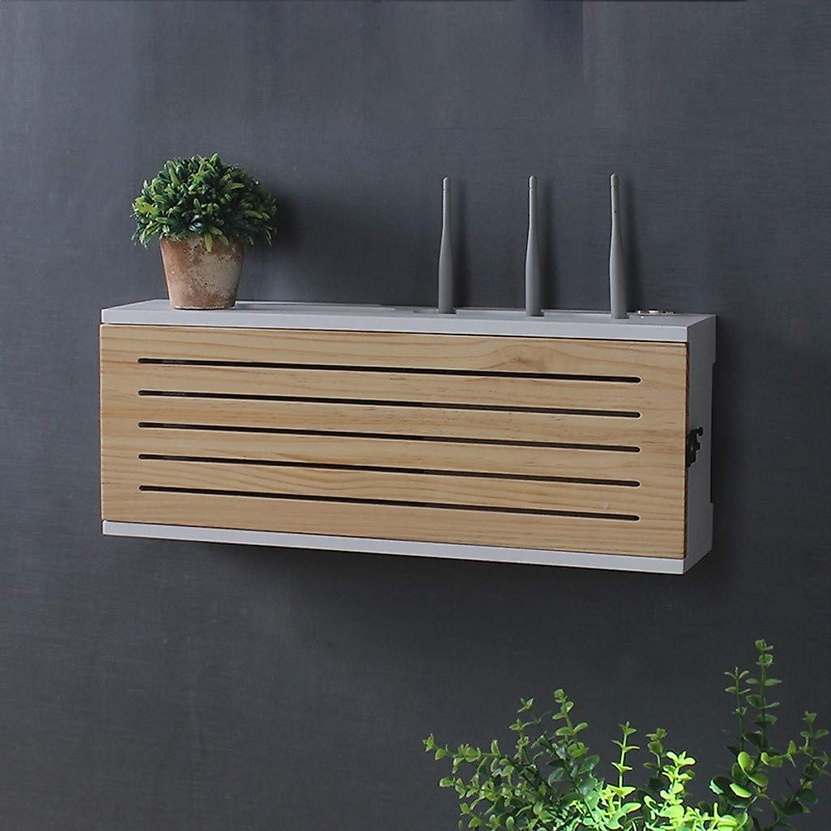 Solid Wood Network Set-top Box Wall Mounted Router Storage Box TV Lower Row Socket Occlusion Box Wireless WiFi Router Shelf (Size : Length 80cm)