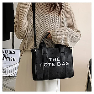 UMRFNO Tote Bags for Women PU Leather Tote Bag Trendy Travel Tote Bag Handbag Crossbody Luxury Shoulder Bag (Black)