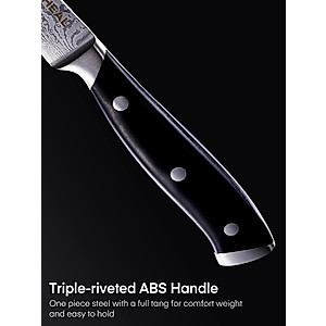 Aiheal Steak Knives Set of 8 with Beech Knife Block, 4.5 Inch Steak Knives with Unique Damascus Pattern, Non Serrated Stainless Steel Steak Knife Set, Full Tang Handle Design for Kitchen Dinner