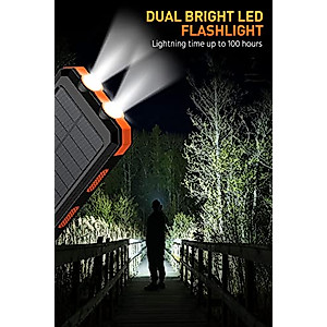 Power Bank,Solar Charger,36800mAh 5V3.1A QC 3.0 Dual 2 USB Port Built-in Powerful Flashlight IPX7 Waterproof Dustproof Shockproof(Orange)