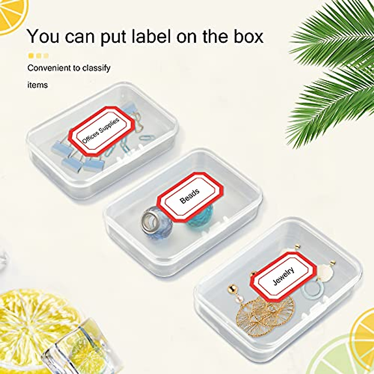YASUOA 6 Pack Rectangle Mini Storage Containers Box with Hinged Lid, Storage Containers for Business Card, Crafts Accessories, Screws, Drills, Battery, Tiny Bead (3.5x2.5inch)