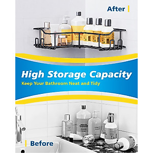 Coraje 2 Pack L-Shape Black Modern, Minimalist Shower Caddy, Adhesive Shower Organizer, Stainless Steel, 40 lbs Capacity