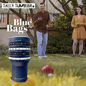 Yard Game, Stainless Steel Cup, 30 oz Leak Proof Lid, Double Wall Insulation, Yard Game Tumbler with Score Keeping Counter used to Track Game Scores & Rounds Won, for Two Teams (Blue Bags)
