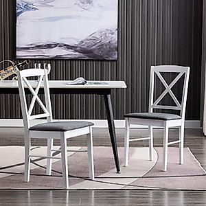 DUHOME Dining Chairs Set of 2 Wood Dining Room Chair with Cross Back, Kitchen Room Chair Side Chair, White Base with Grey Cushion