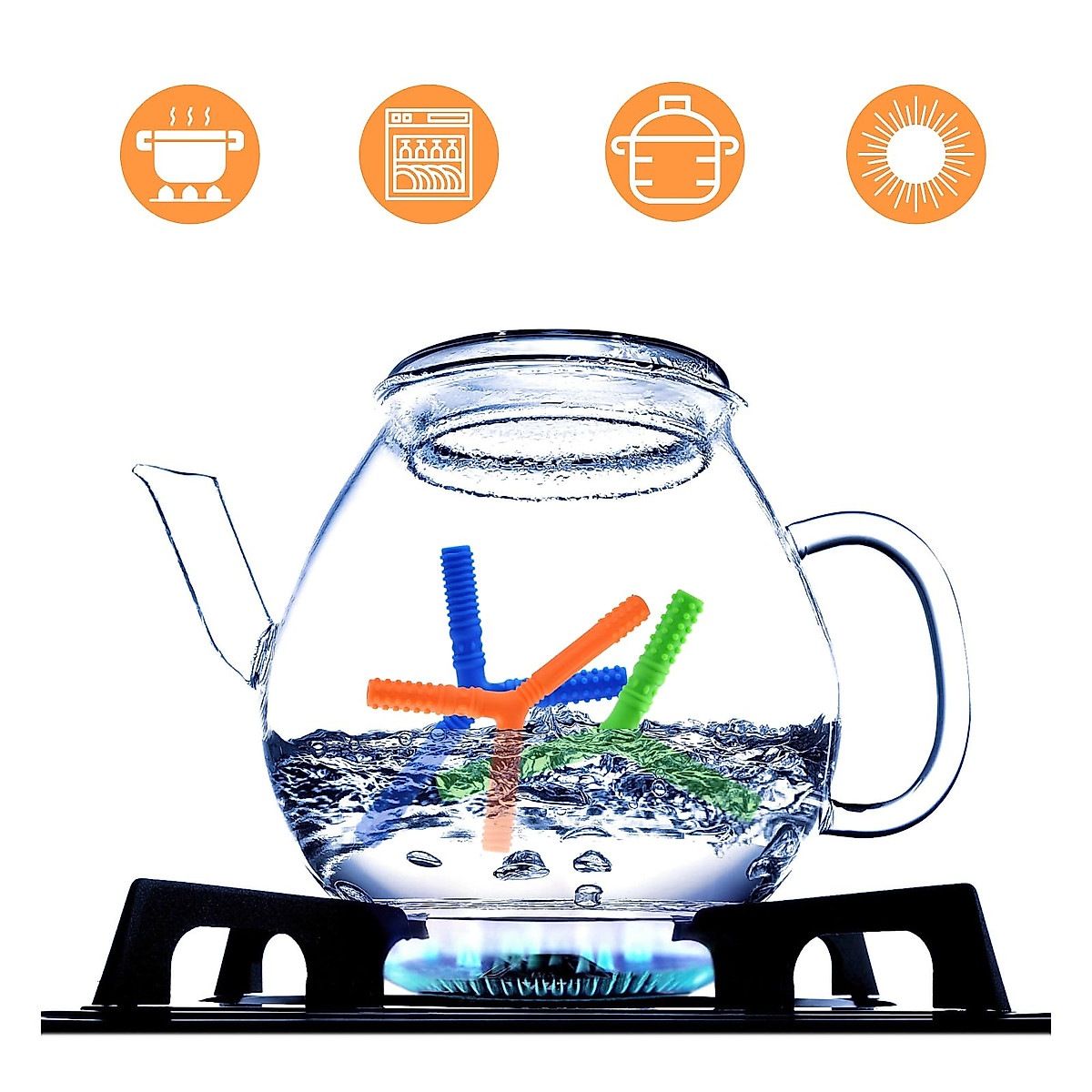 3 Pack Sensory Chew Hollow Teething Tubes, Y Style Teether Toys for Babies 3+ Months, Baby Kids Boys and Girls, Silicone Teether Tubes for Autistic Chewers, ADHD, Baby Nursing or Special Needs