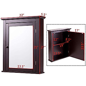 Casart Bathroom Mirrored Wall-Mounted Cabinet, Multipurpose Storage Medicine Cabinet with Single Door & Adjustable Shelf for Bathroom and Bedroom