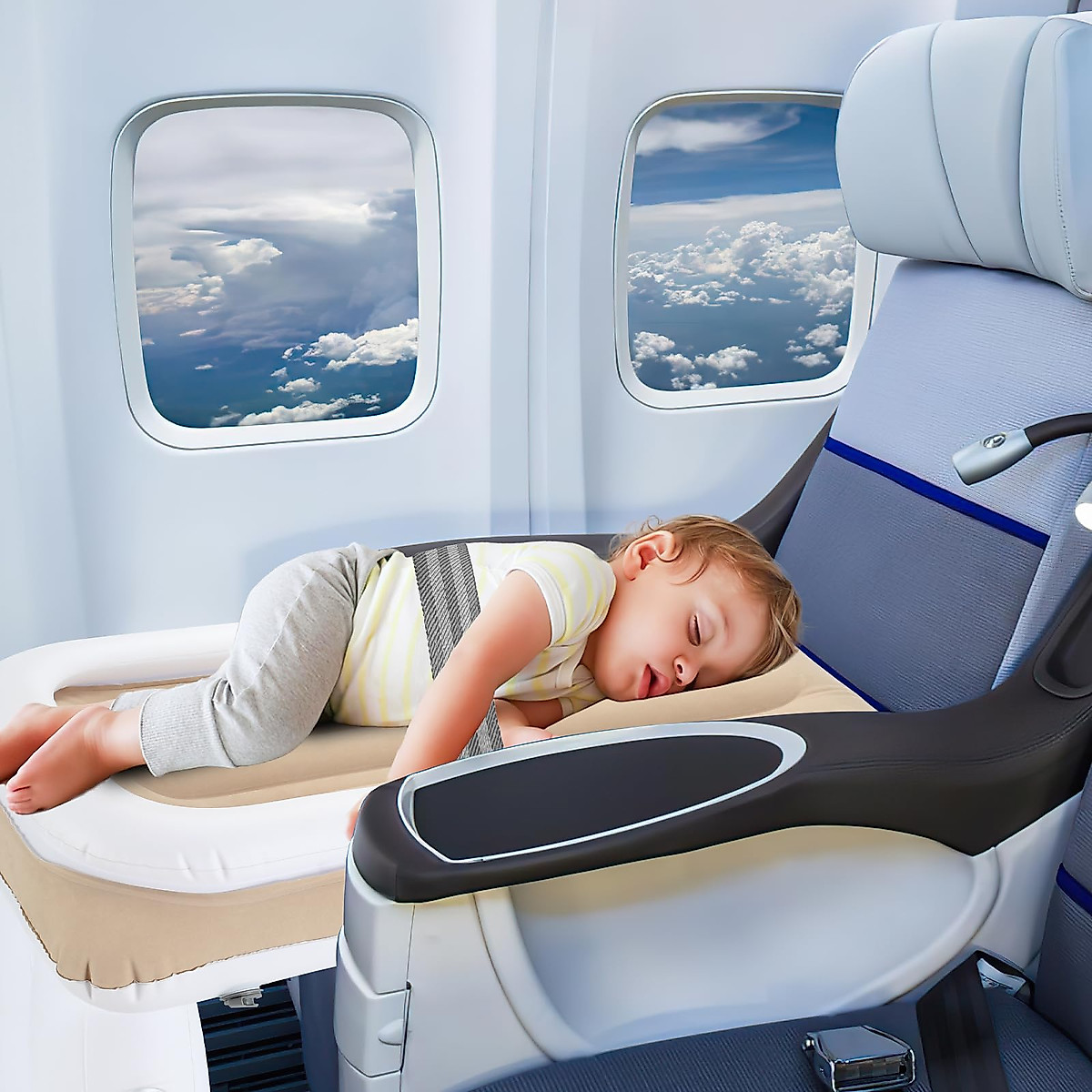 Athradies Inflatable Airplane Bed for Toddler, Baby Airplane Travel Bed, Kids Bed Airplane with Tag Security Blanket, Hand Pump, Seat Belt and Carry Bag