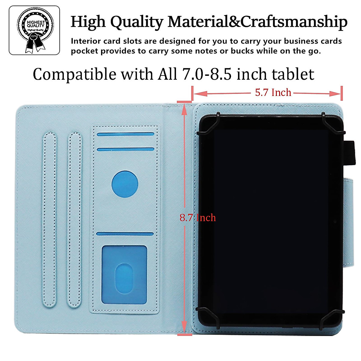 Universal 7 8 Inch Android Tablet Case, Tablet Case Cover for 7.0 8.0 Inch Tablet, Dluggs Multi-Angle Viewing PU Leather Stand Case for All 7.0-8.5 Inch Tablet, 01 Purple Butterfly