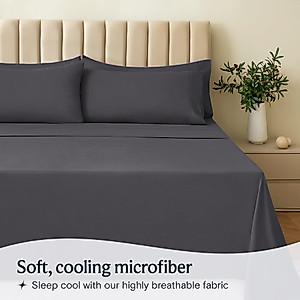 LuxClub 6 PC Queen Sheet Set, Breathable Luxury Bed Sheets, Deep Pockets 18" Eco Friendly Wrinkle Free Cooling Sheets Machine Washable Hotel Bedding Silky Soft - Grey Queen