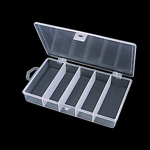 Newbested 4 Pack 5 Grid Clear Plastic Fishing Tackle Bait Hooks Storage Box,Visible Bead Jewelry Making Findings Utility Organizer Container Case for Jewelry,DIY Crafts(7.1" x 4.3" x 1.2")