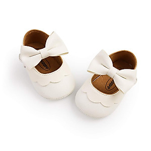 Baby Girls Mary Jane Flats with Bownot Non Slip Soft Sole PU Leather Newborn Infant Toddler First Walkers Cirb Dress Shoes
