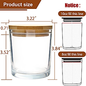 CONNOO 12Pack 10 OZ Clear Glass Candle Jars with Bamboo Lids for Making Candles, Large Size Empty Candle Tins with Wooden Lids, Bulk Clean Candle Containers - Dishwasher Safe