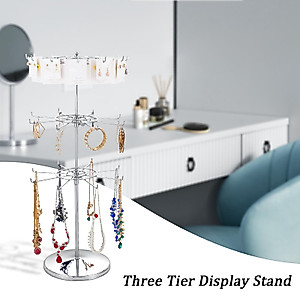 APL Display-Display Stand 3 Tier Jewelry Display Holder, Metal Necklace Display Stand, Adjustable Spinning Display Rack for Necklaces, Bracelets, Earrings, Ring
