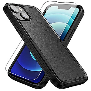 Warsia for iPhone 14 Case, iPhone 13 Case, with Screen Protector, Heavy-Duty Tough Rugged Shockproof Protective Case for iPhone 14/13, Black