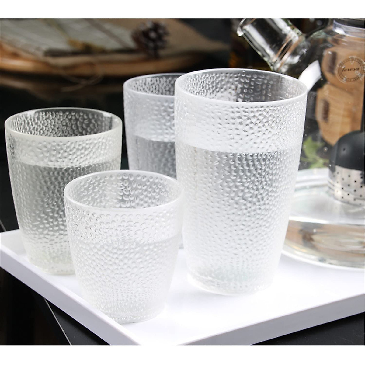 EILRAMIR Acrylic Drinking Highball Glasses Colorful Beer Cup Plastic Rocks Glasses Ideal for Bar, Kitchen, Cocktail, Juice Beverages, Water Unbreakable Set of 2(9.5oz) (Clear,9.5oz)