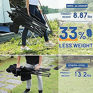 TIMBER RIDGE Folding Camping Chair with Padded Hard Armrest and Cup Holder-for Outdoor, Camp, Fishing, Hiking, Lawn, Including Carry Bag, Aluminum, (Black)