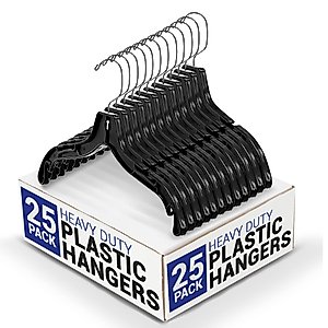 Victory Display Heavy Duty Hangers for Clothes (25-Pack), Black Hangers, 17in Wide Black Plastic Hangers, Coat Hanger with Swivel Hook & Notched Shoulders, Clothing Hangers, Heavy Duty Clothes Hangers
