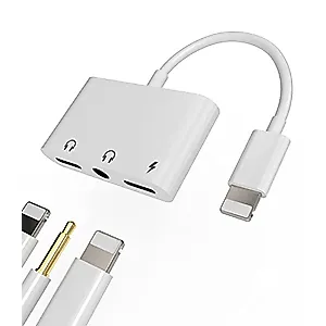 Headphone Adapter for iPhone Lightning to 3.5mm Audio Apple Splitter Dongle Jack AUX Adaptador para Dual Earphone Port 3 in 1 Phone and Charge Charger Earbud 13 12 11 Pro Max Mini Xs Se 7 X 8 Plus