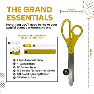 Nashira Ribbon Cutting Ceremony Kit, 25" Giant Scissors with Red Satin Ribbon, Grand Opening Banner & Balloons - Heavy Duty Metal Scissors for Special Events, Inaugurations & Ceremonies