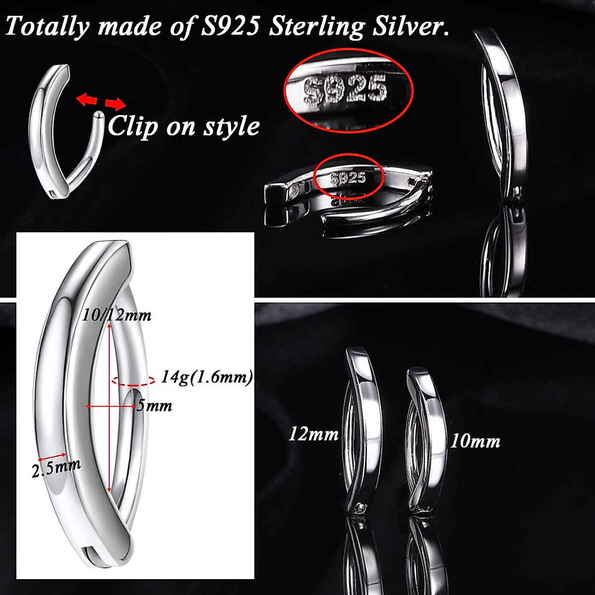 PunkTracker 14G S925 Sterling Silver Belly Button Ring Clip On Navel Belly Rings Minimalism Bar Stripe Belly Piercing