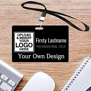 Custom Id Badge, Personalized Employee Photo Identification Card with Lanyard, Durable ID Card for Office Worker Doctor Nurse Student-Horizontal-Add Your Design