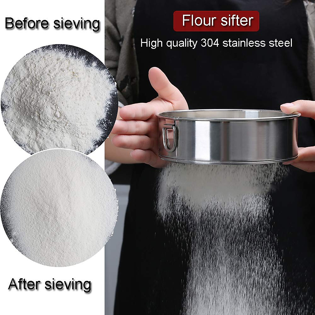 Flour Sifter for Baking - Flour Sieve Fine Mesh (6 Inch 60 Mesh) -Premium Rustproof Stainless Steel