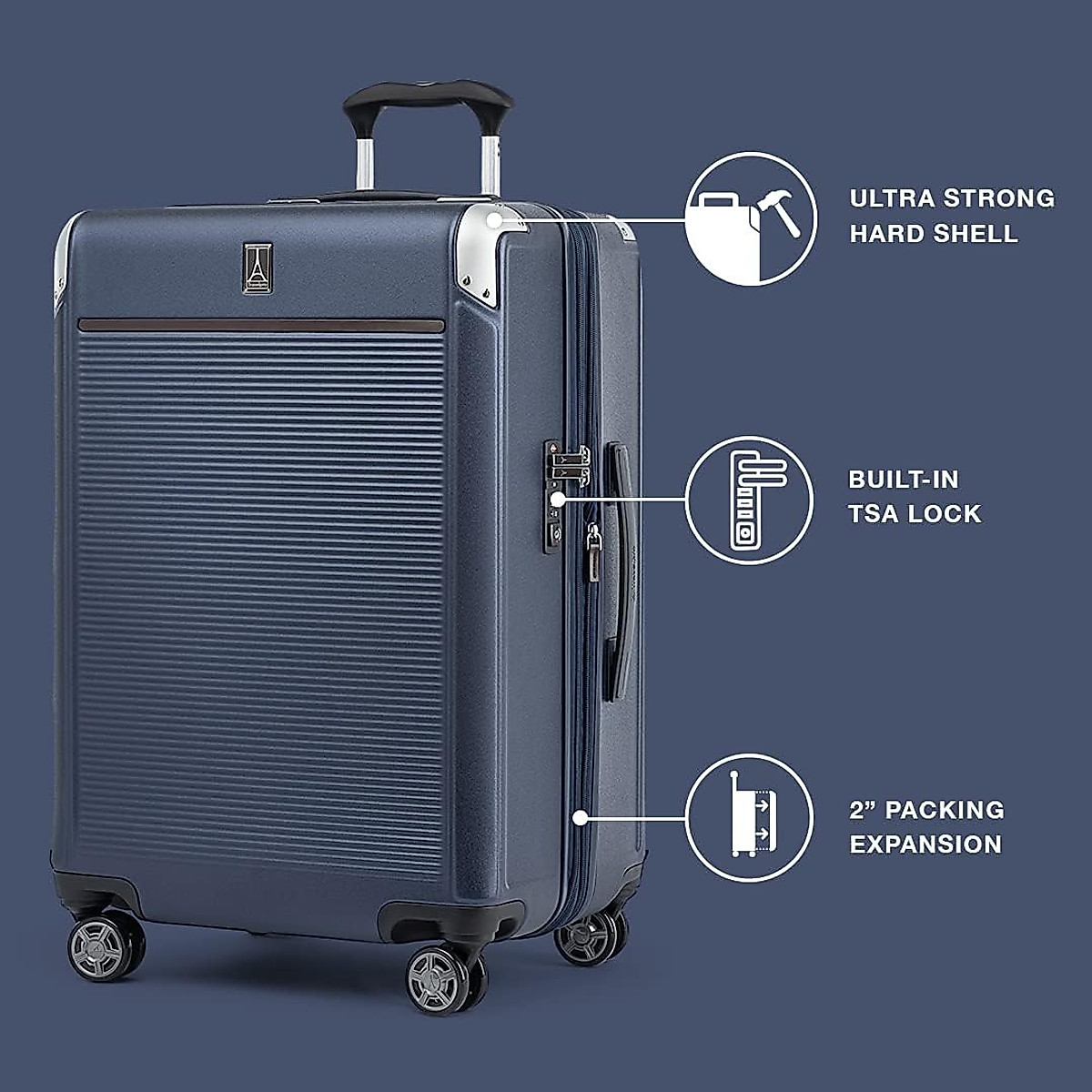 Travelpro Platinum Elite Hardside Expandable Spinner Wheel Luggage TSA Lock Hard Shell Polycarbonate Suitcase, Dark Sky Blue, Checked Large 28-Inch