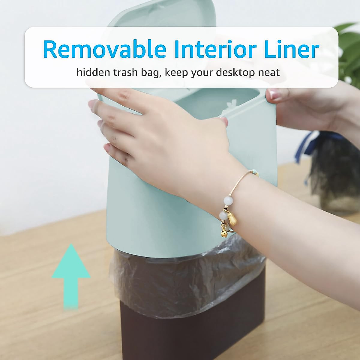 AYADA Mini Trash Can with Lid, Press-Type with Removable Inner Plastic Small Garbage Can Little Tiny Waste Basket Compact Covered Closable Trash Bin, Desk Countertop Office Kids Oval Rectangle (White)