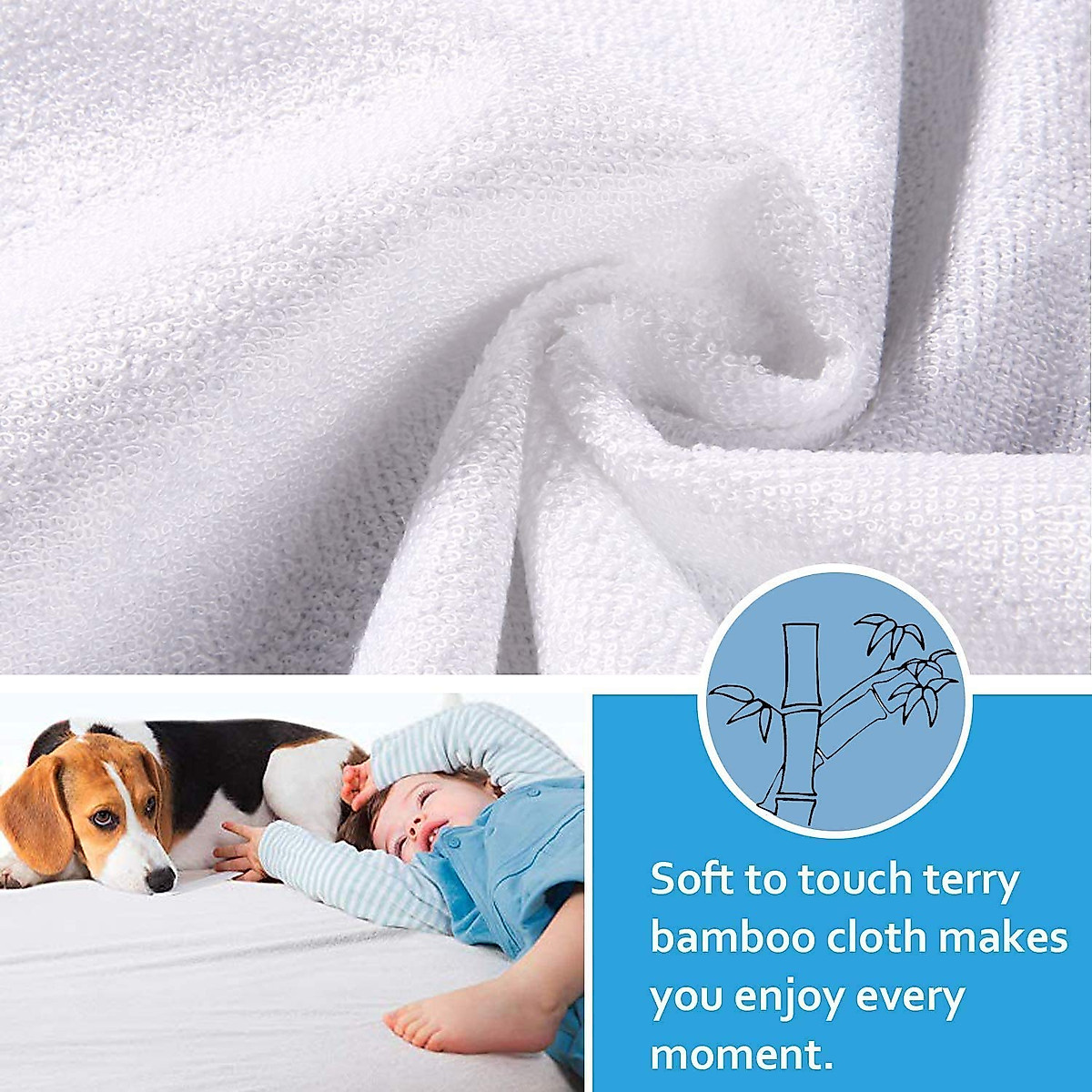 Waterproof Mattress Protector California King Size Cooling Mattress Protector Pad Cover Breathable Fitted Sheet Style Deep Pocket Soft Noiseless Mattress Protector Cal King