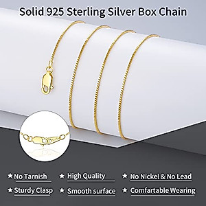Jewlpire 18K Over Gold Chain Necklace for Women Girls - 0.8mm Box Chain 925 Sterling Silver Chain Super Thin & Sturdy Women's Chain Necklaces 18 Inch