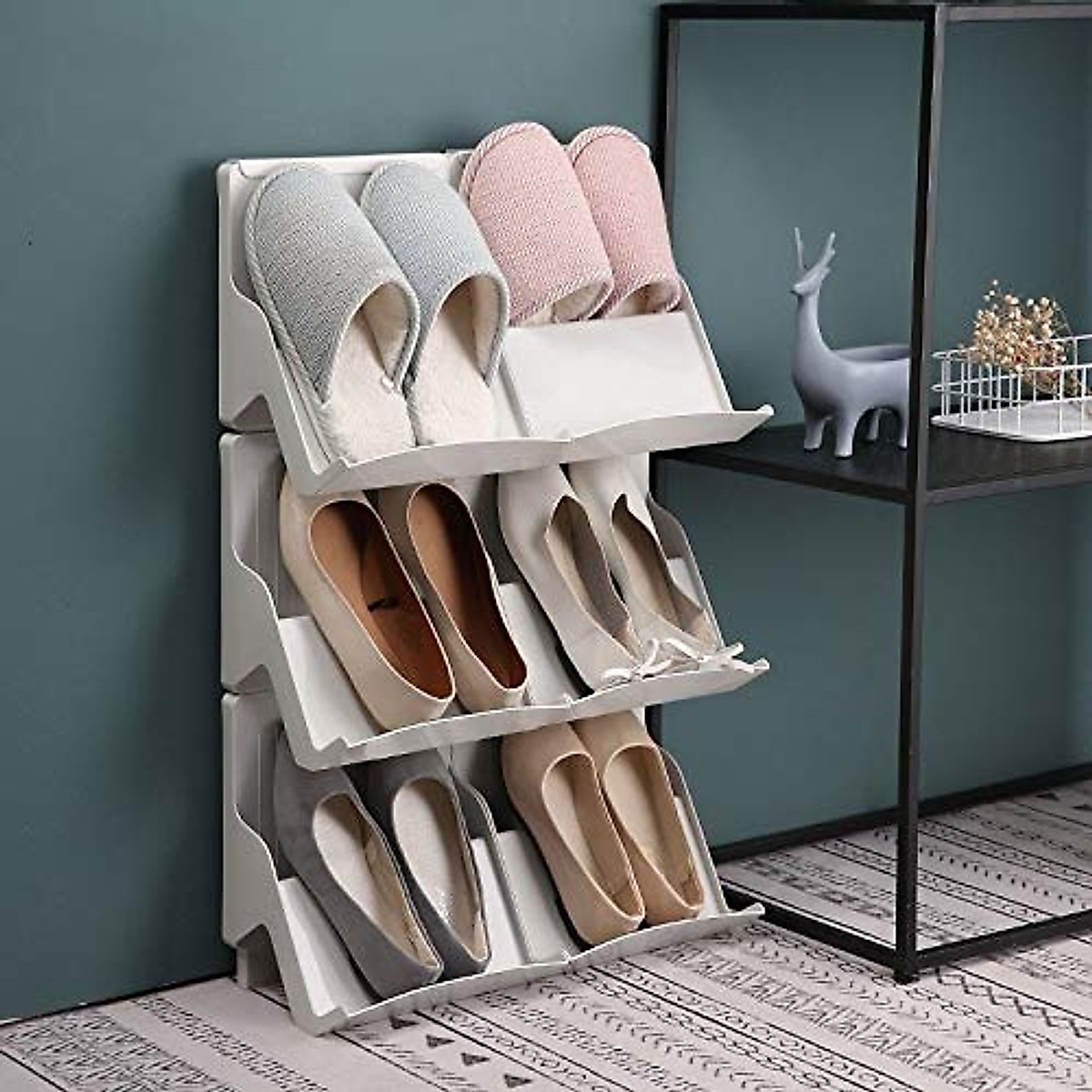 TAZSJG Combinable Multi-storey Shoe Racks Superimposed Three-Dimensional Living Room Door Cabinet Plastic Shoes Storage Hangers (Color : A)