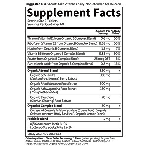 Garden of Life mykind Organics Adrenal Daily Balance, Adaptogenic Herbs Ashwagandha, Holy Basil, B Complex & Probiotics, Organic Non-GMO, Vegan, Gluten Free Supplement, Two Month Supply, 120 Tablets