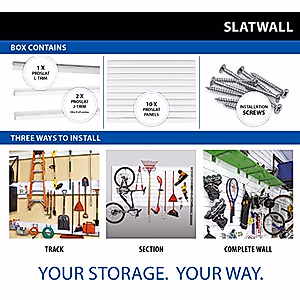 Proslat 88102 Heavy Duty PVC Slatwall Garage Organizer, 8-Feet by 4-Feet Section, White