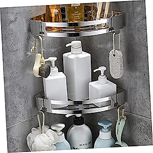 KONTONTY 2pcs Corner Shelf Corner Shower Mount Shelves Storage Stand Kitchen Triangle Rack Bathroom Shower Shelf Wall Mounted Shelves Black Shelf Stainless Steel Silver