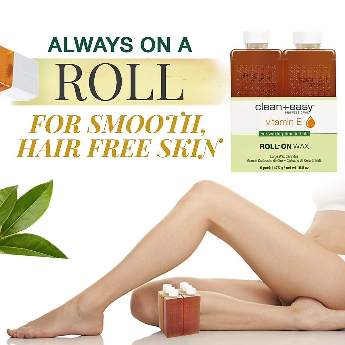 Clean & Easy Vit E Roll-On Wax 6-pack Large Vitamin E, Net Wt. 16.8 oz