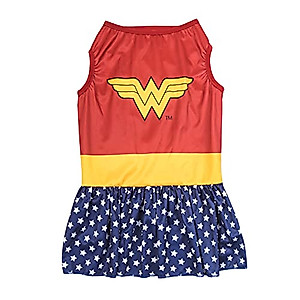 DC Comics Wonder Woman Dog Costume Large | Best DC Comics Wonder Woman Halloween Costume for Large Dogs | Official Wonder Woman Dog Costume for Pets Halloween Red